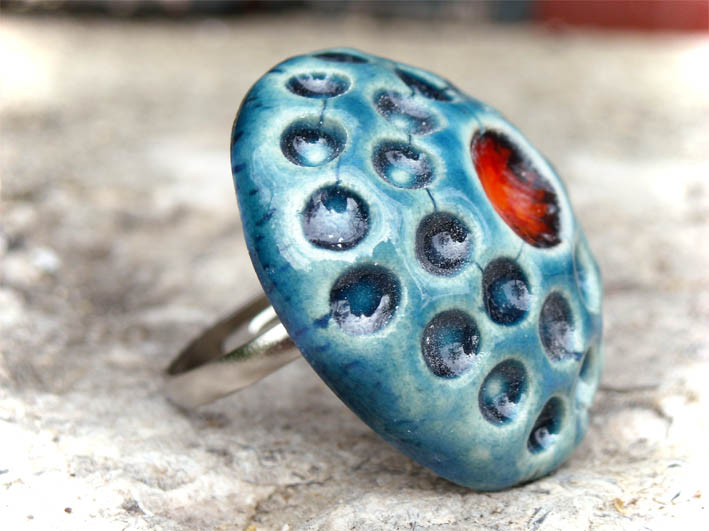Round Red And Blue Ring, Fashion Jewelry, Ceramic Blue Ring on Luulla