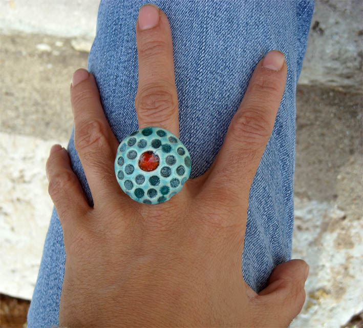 Red And Turquoise Ring, Ceramic Red Jewelry Spring 2012 on Luulla