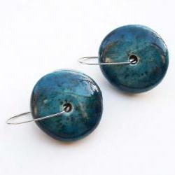 Blue Round Earrings Ceramic Jewelry on Luulla