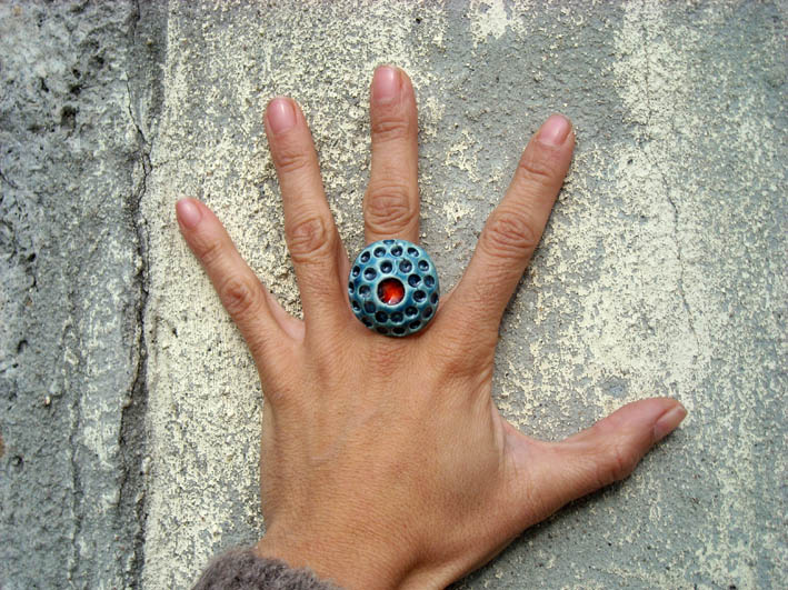 Round Red And Blue Ring, Fashion Jewelry, Ceramic Blue Ring on Luulla