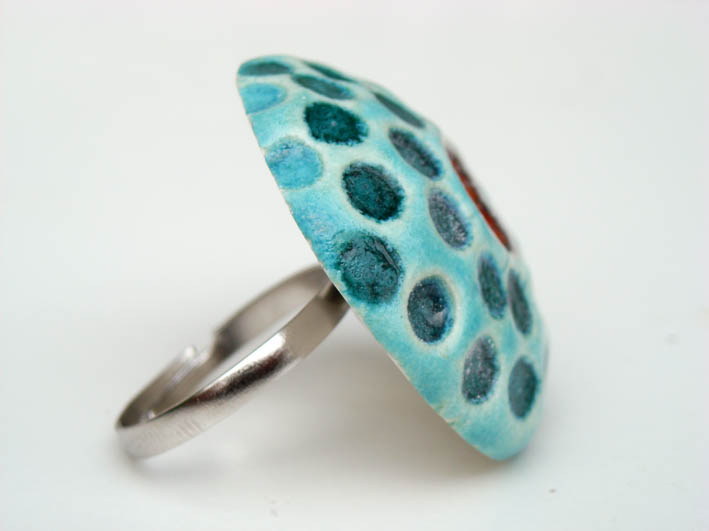 Red And Turquoise Ring, Ceramic Red Jewelry Spring 2012 on Luulla